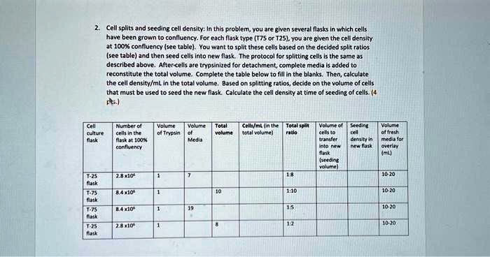 [GET ANSWER] texts 2 cell splits and seeding cell density in this ...