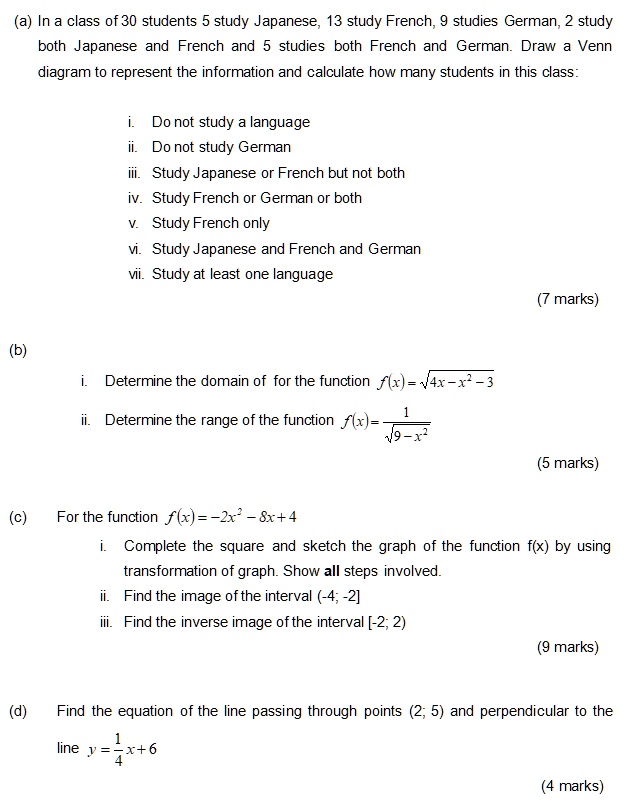 In a class of 30 students, 5 study Japanese, 13 study French, and 9 ...