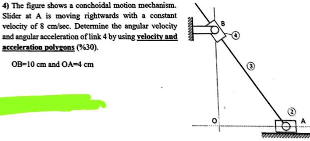 4) The figure shows a conchoidal motion mechanism. Slider at A is ...