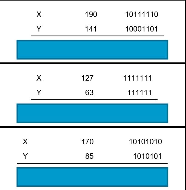 X 190 10111110 Y 141 10001101 X 127 11111111 Y 63 111111 X 170 10101010 ...