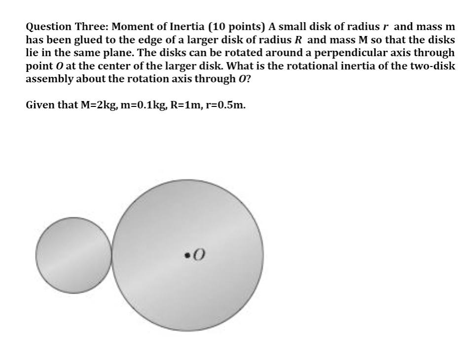 SOLVED: Question Three: Moment of Inertia (10 points) A small disk of radius r and mass m has ...