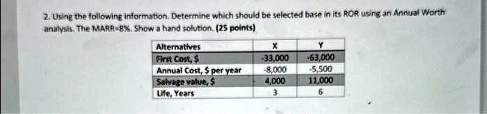 2. Using the following information. Determine which should be selected ...
