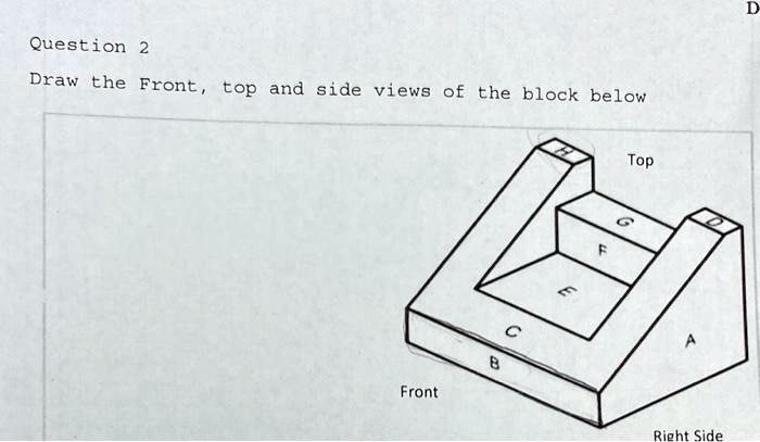 SOLVED: Draw the front, top, and side views of the block below. Top Front Right Side