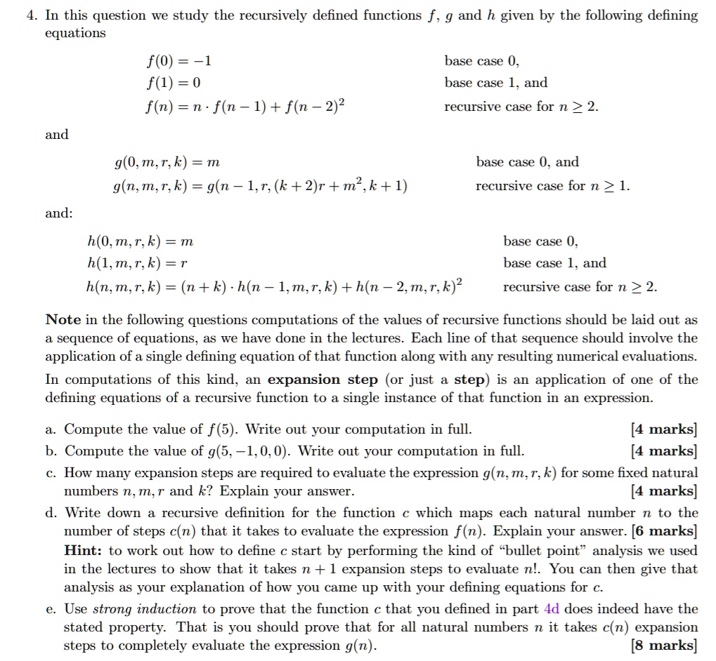 SOLVED:In this question WC study the recursively defined functions f ...