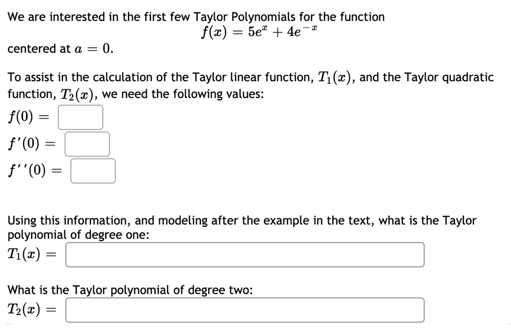We are interested in the first few Taylor Polynomials for the function ...