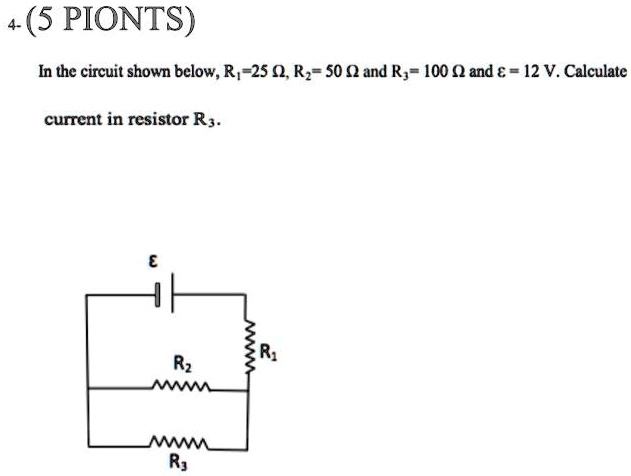 4-(5 PIONTS) In the circuit shown below, R1=25 ?, R2= 50 ? and R3= 100 ? and ? = 12 V. Calculate ...