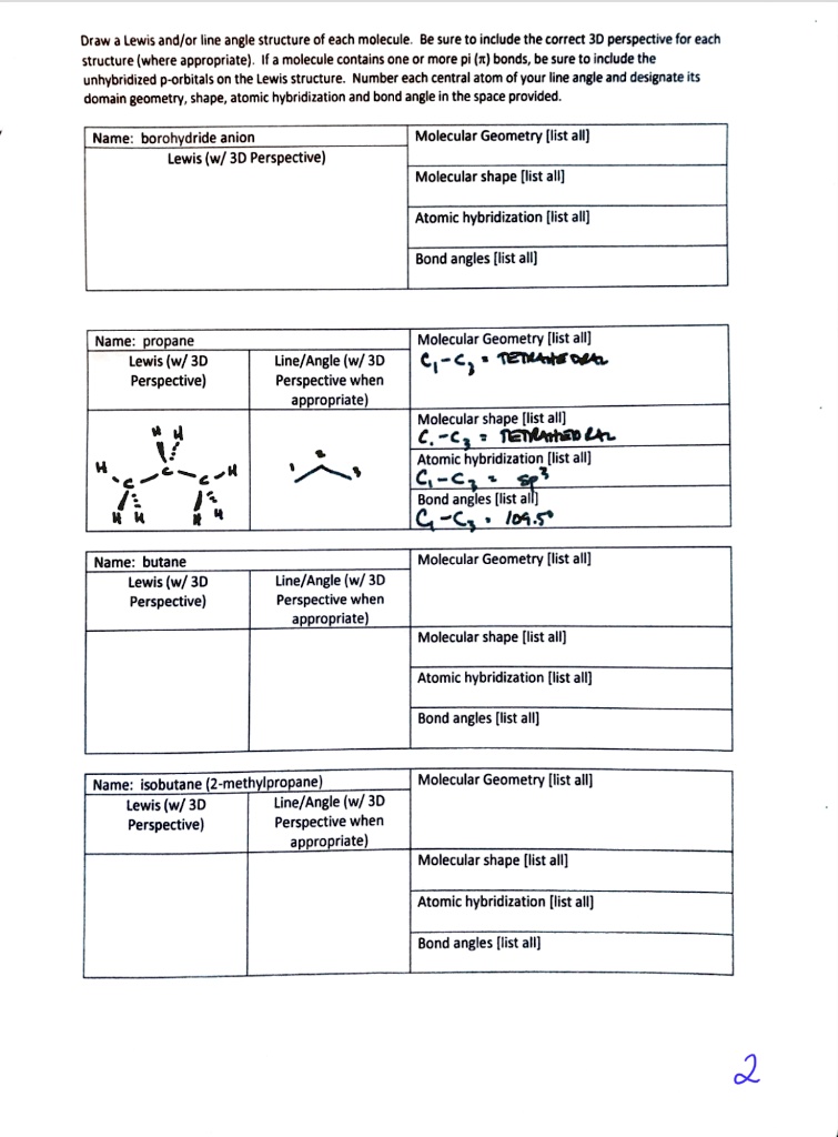 SOLVED: Draw Lewis and/or line angle structure of each molecule: Be sure t0 include the correct ...