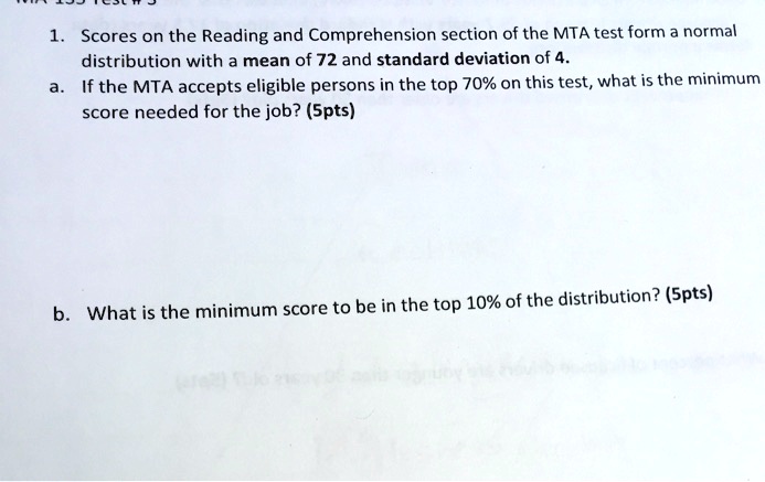 1. Scores on the Reading and Comprehension section of the MTA test form ...