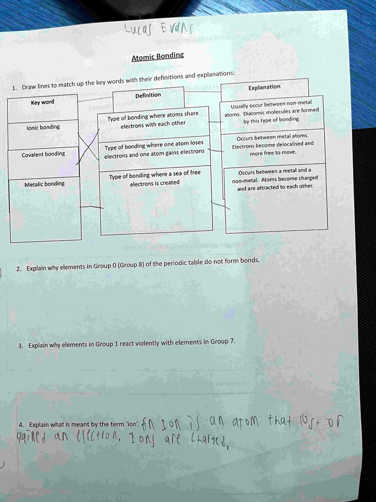 lucas evans atomic bonding 1 draw lines to match up the key words with ...