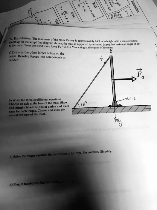 SOLVED: 4 ele Equilibrium; The mainmast of the HMS Hiclon is ...