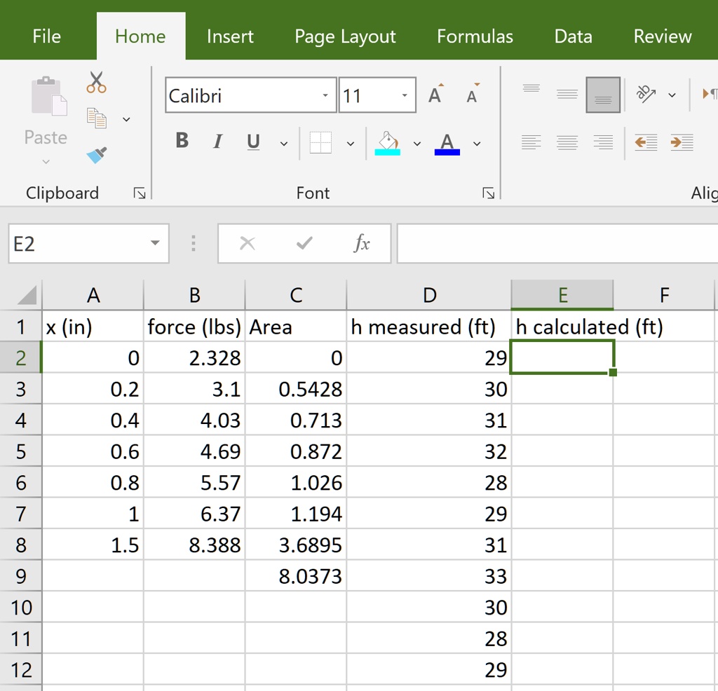SOLVED: Texts: What is the max height for each one? Use E1=E2 File Home Insert Page Layout ...