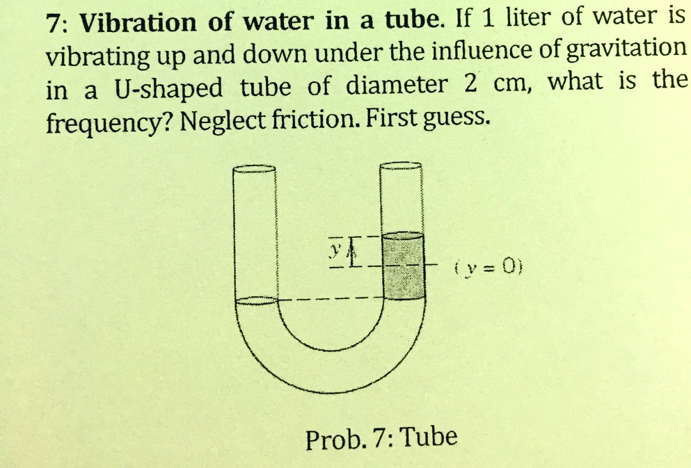 7: Vibration of water in a tube. If 1 liter of water is vibrating up ...