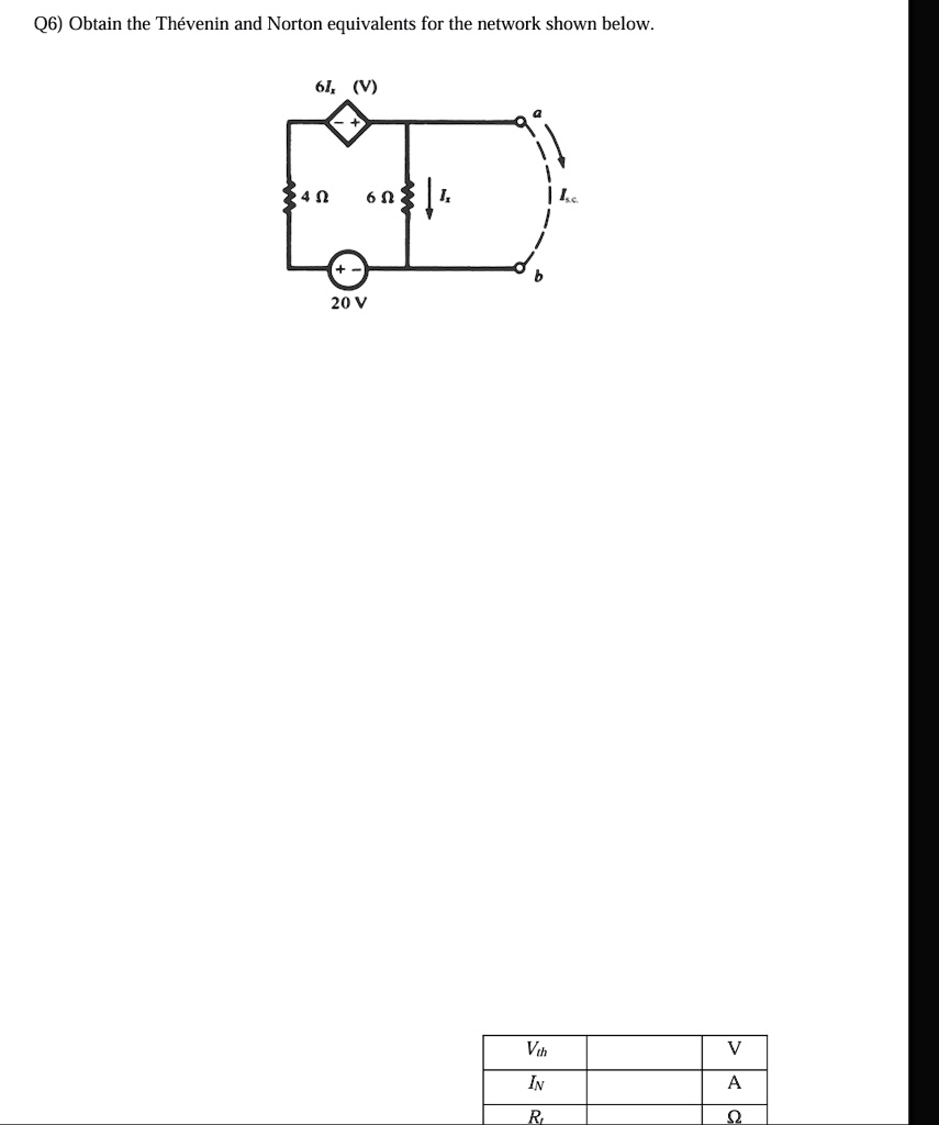 SOLVED: Q6) Obtain the Thévenin and Norton equivalents for the network shown below.Q6) Obtain ...