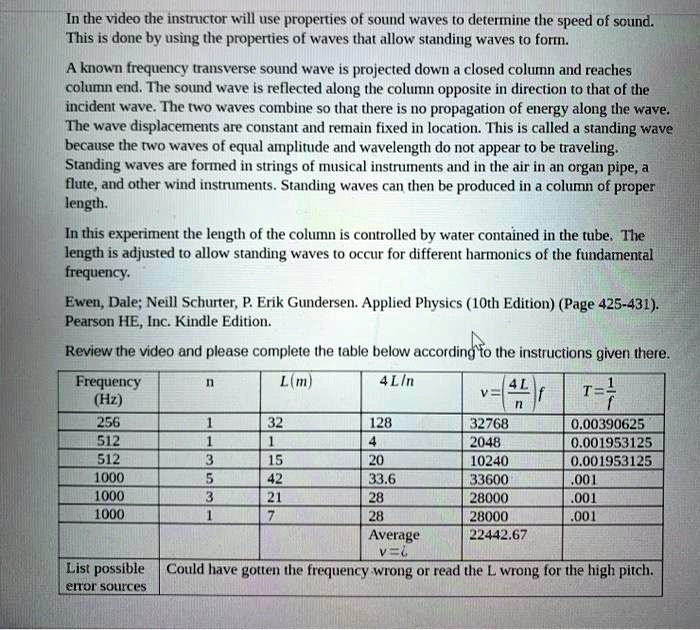 SOLVED: In the video, the instructor will use properties of sound waves ...