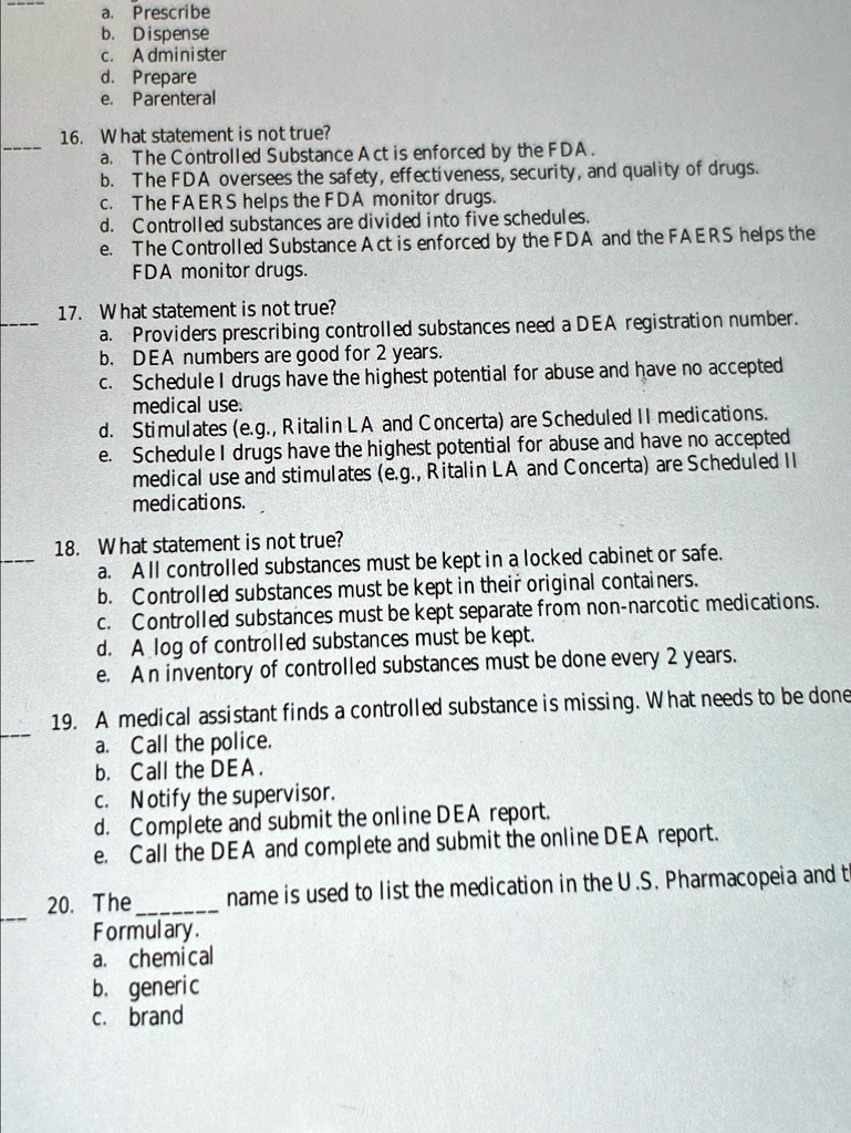 SOLVED: Prescribe Dispense Administer Prepare Parenteral 16. What ...