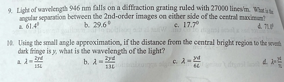 SOLVED: 9. Light of wavelength 946 nm falls on a diffraction grating ruled with 27000 lines per ...