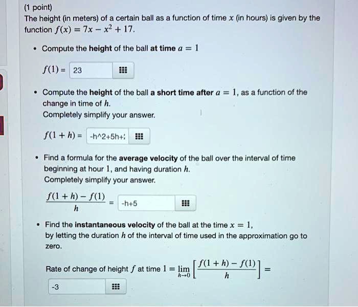 point the height in meters of a certain ball as a function of time x in ...