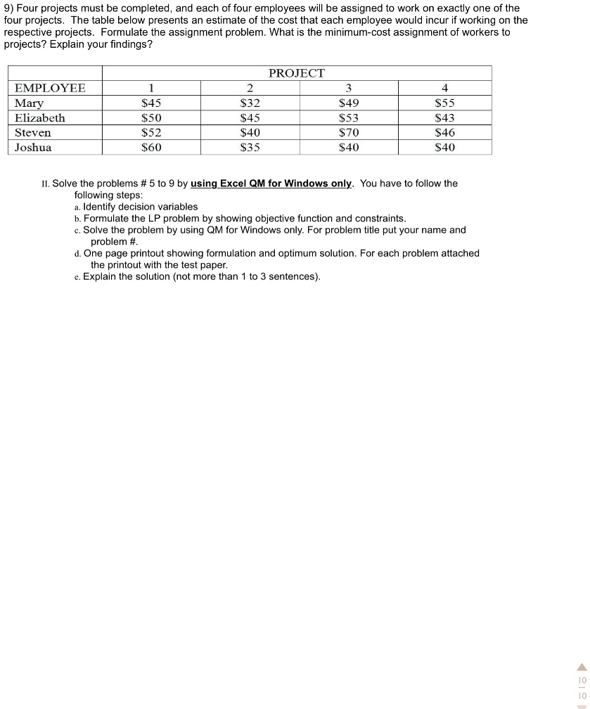 9 four projects must be completed and each of four employees will be ...