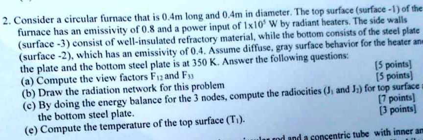 SOLVED: Consider a circular furnace that is 0.4m long and 0.4m in ...