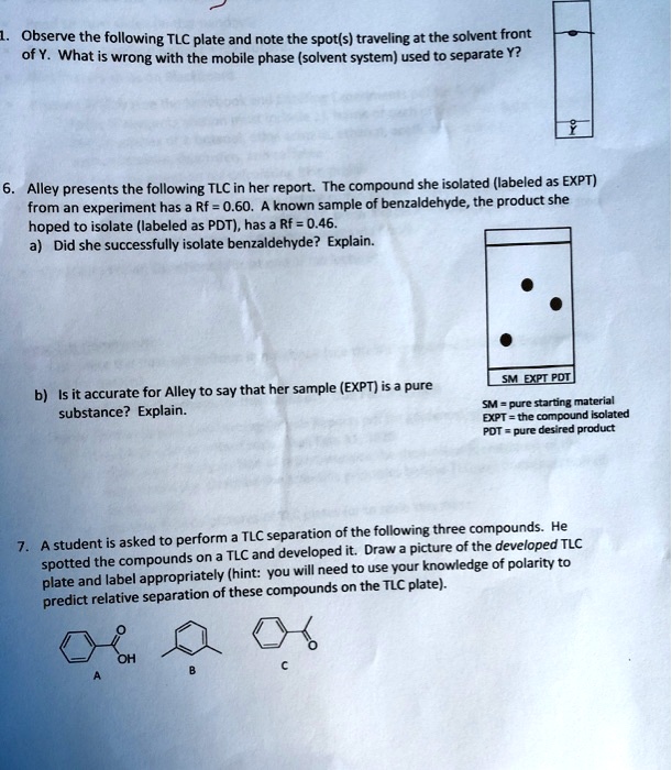1. Observe the following TLC plate and note the spot(s) traveling at ...