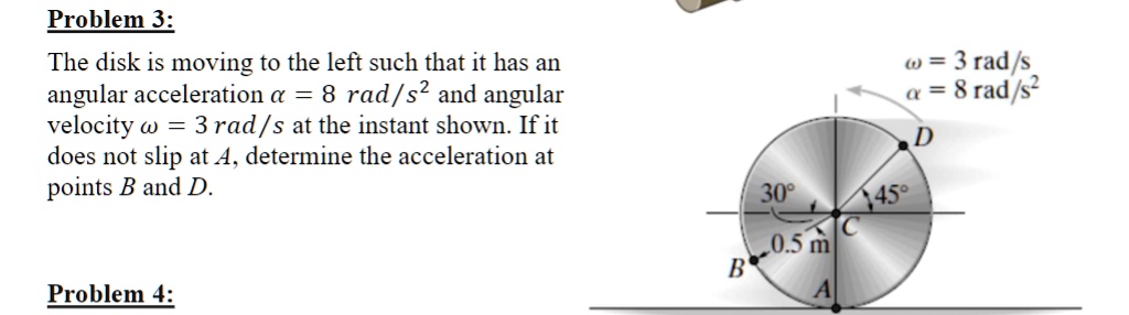 SOLVED: Problem 3: The disk is moving to the left such that it has an angular acceleration a = 8 ...
