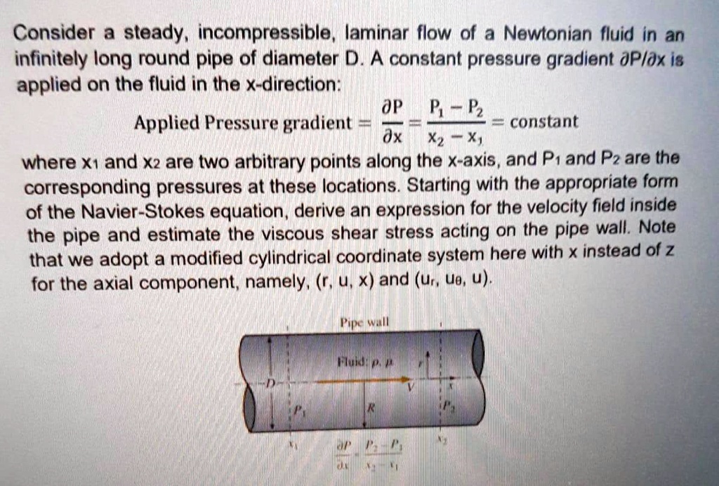 Consider a steady, incompressible, laminar flow of a Newtonian fluid in ... Consider a steady, incompressible, laminar flow of a Newtonian fluid in ...