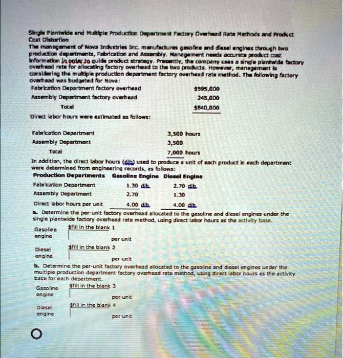 SOLVED: Single Plantwide and Multiple Production Department Factory ...
