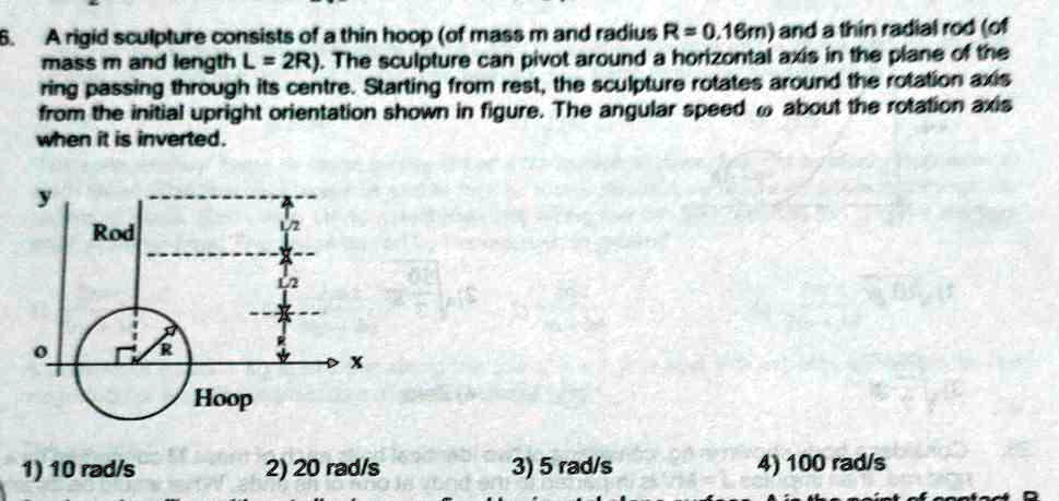 SOLVED: A rigid sculpture consists of a thin hoop (of mass m and radius ...