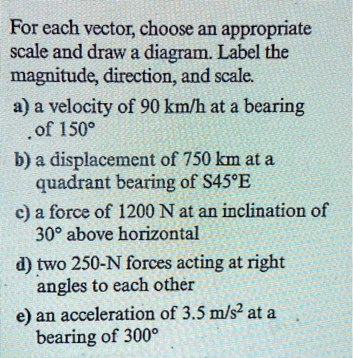 SOLVED: For each vector; choose an appropriate scale and draw a diagram ...