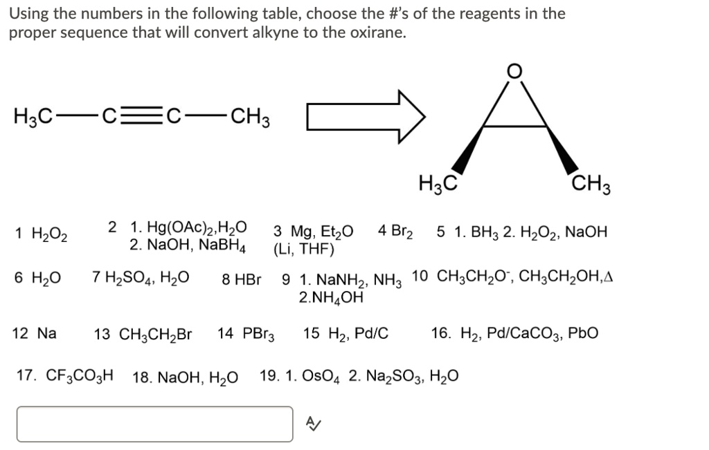 using the numbers in the following table choose the s of the reagents ...