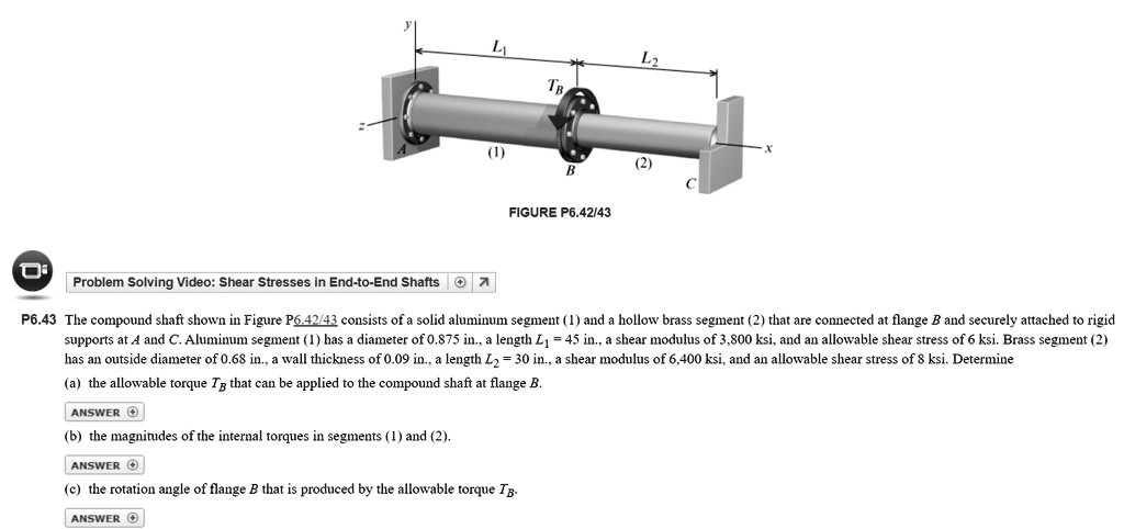 L L2 TB (1) (2) B C FIGURE P6.42/43 X Problem Solving Video: Shear ...