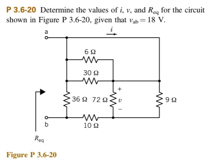 P 3.6-20 Determine the values of i, v, and Req for the circuit shown in Figure P 3.6-20, given ...