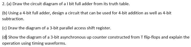 SOLVED: 2. (a) Draw the circuit diagram of a bit full adder from its ...