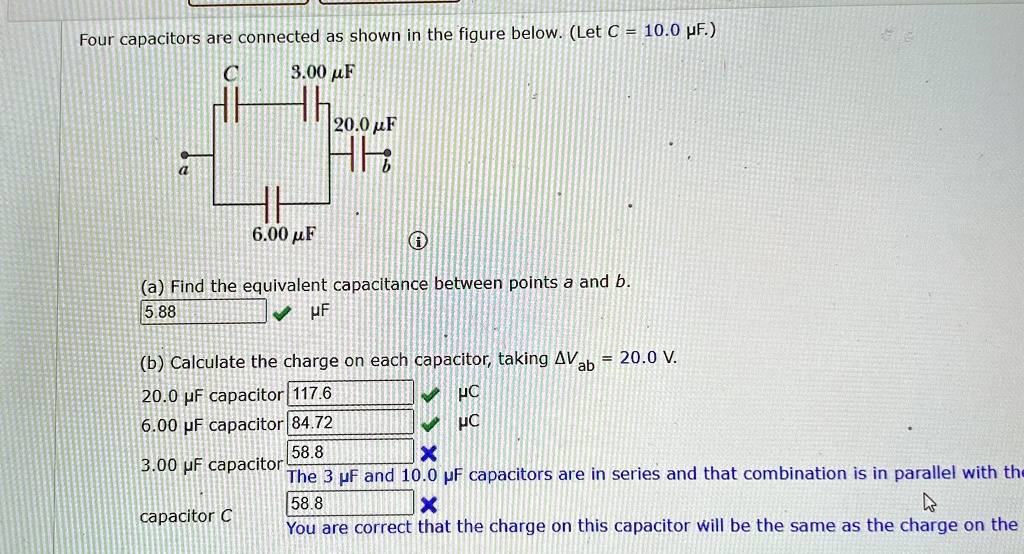 four capacitors are connected as shown in the figure below let c 100 f ...