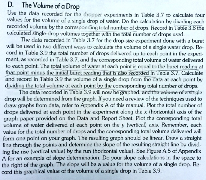 SOLVED: D. The Volume of a Drop Use the data recorded for the dropper ...