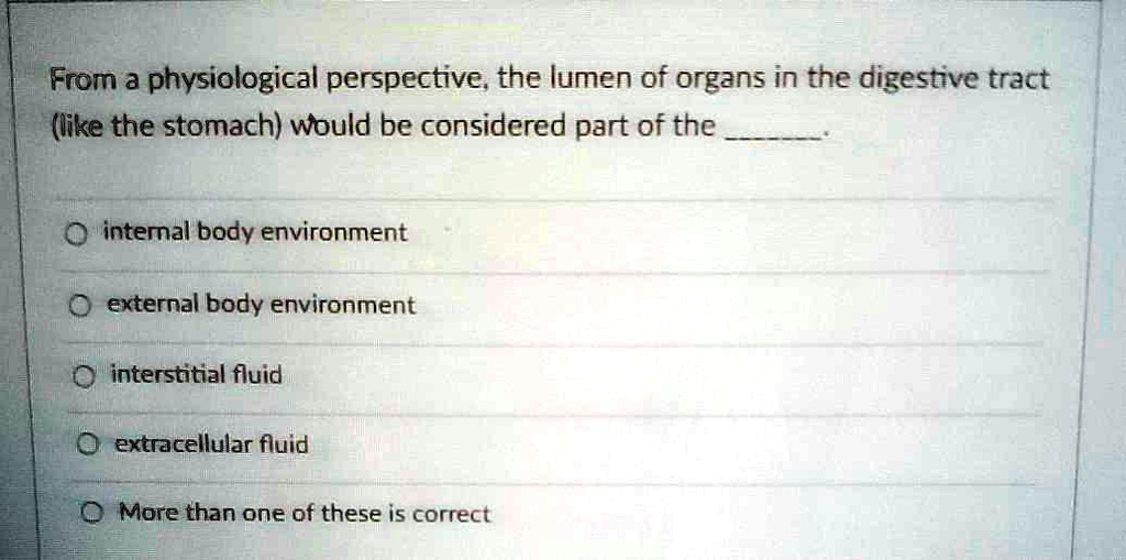 SOLVED: From a physiological perspective, the lumen of organs in the ...