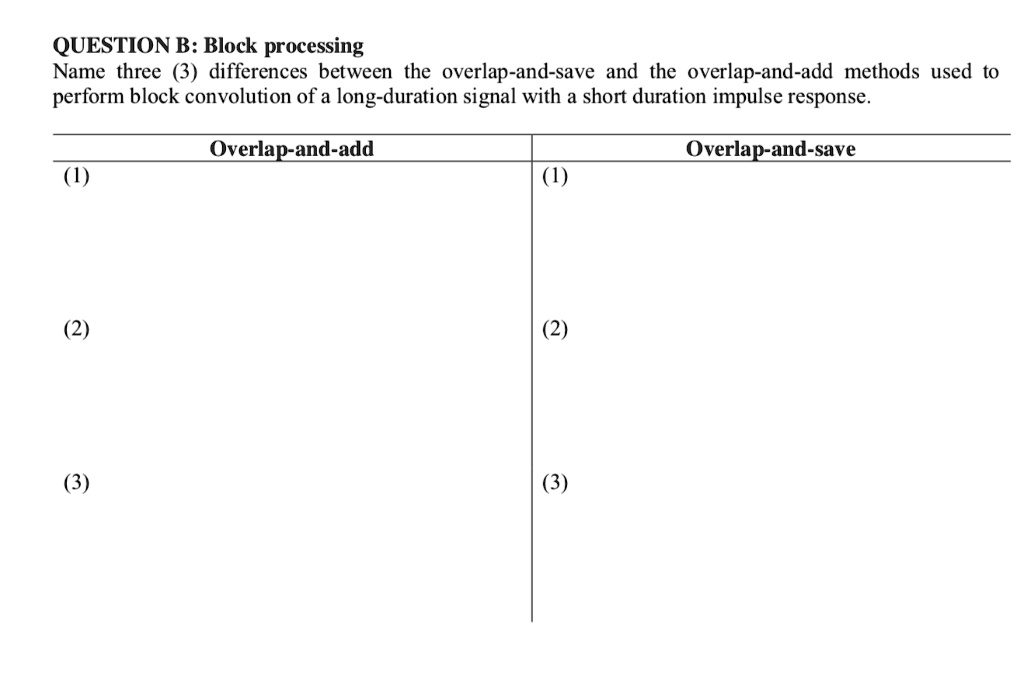 Solved Question B Block Processing Name Three Differences Between The Overlap And Save And