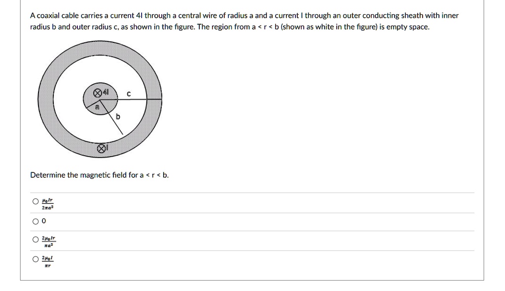 SOLVED: A coaxial cable carries current 41 through central wire of ...