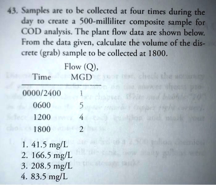 samplcs are t0 be collected at four times during the day t0 crcate 500 ...