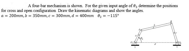 SOLVED: A four-bar mechanism is shown. For the given input angle ...
