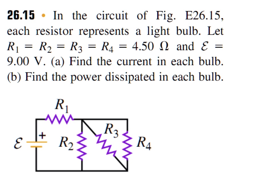 26.15 • In the circuit of Fig. E26.15, each resistor represents a light ...