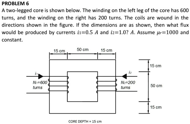 PROBLEM 6 A two-legged core is shown below. The winding on the left leg ...