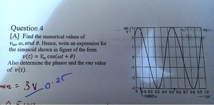 Question 4 [A] Find the numerical values of vm, ω, and θ. Hence, write ...