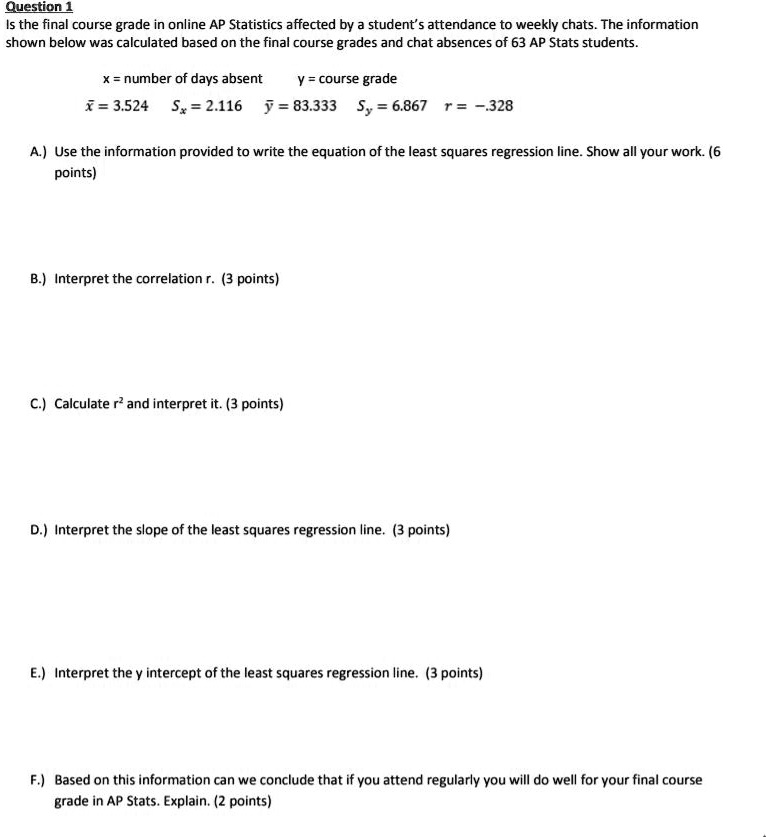SOLVED: Question! Is the final course grade in online AP Statistics ...