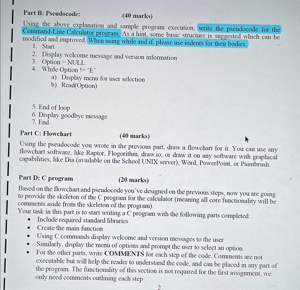 Solved Part B Pseudocode 40 Marks Using The Above Explanation And Sample Program Execution