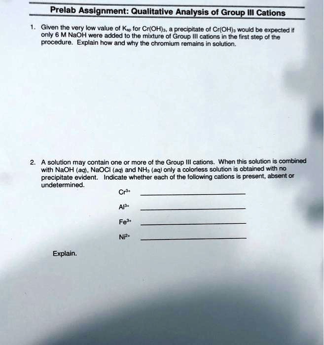 prelab assignment qualitative analysis ol group i cations given ihe ...