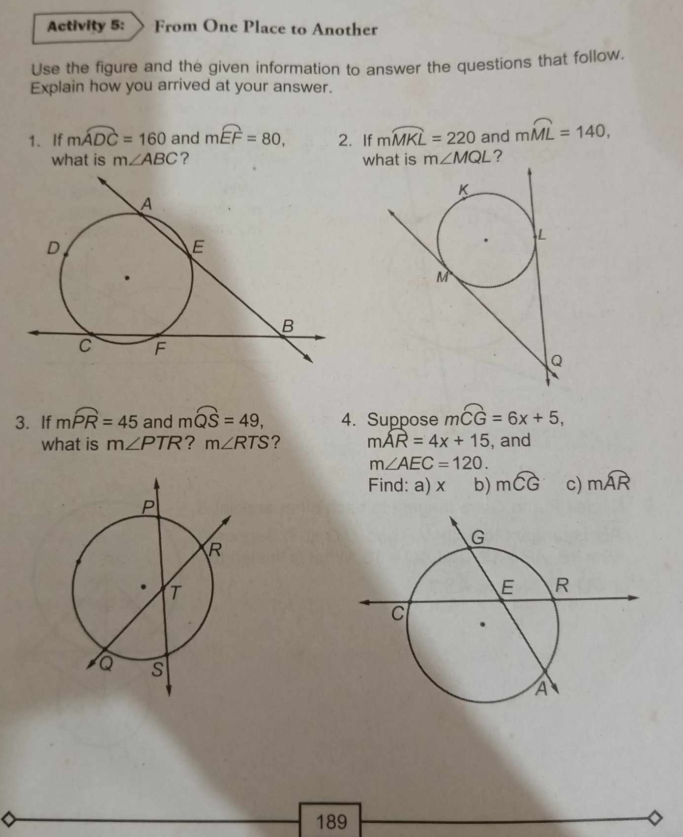 Activity 5: From One Place to Another Use the figure and the given ...