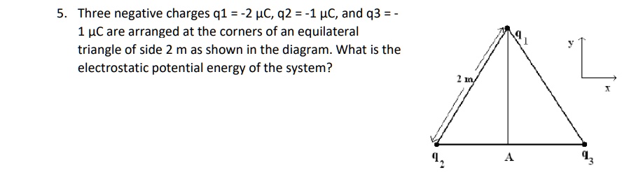 SOLVED: Texts: 5. Three negative charges q1 = -2 C, q2 = -1 C, and q3 = -1 C are arranged at the ...