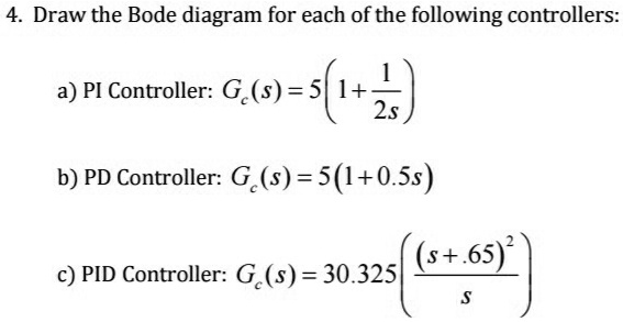 Draw the Bode diagram for each of the following controllers. a) PI ...
