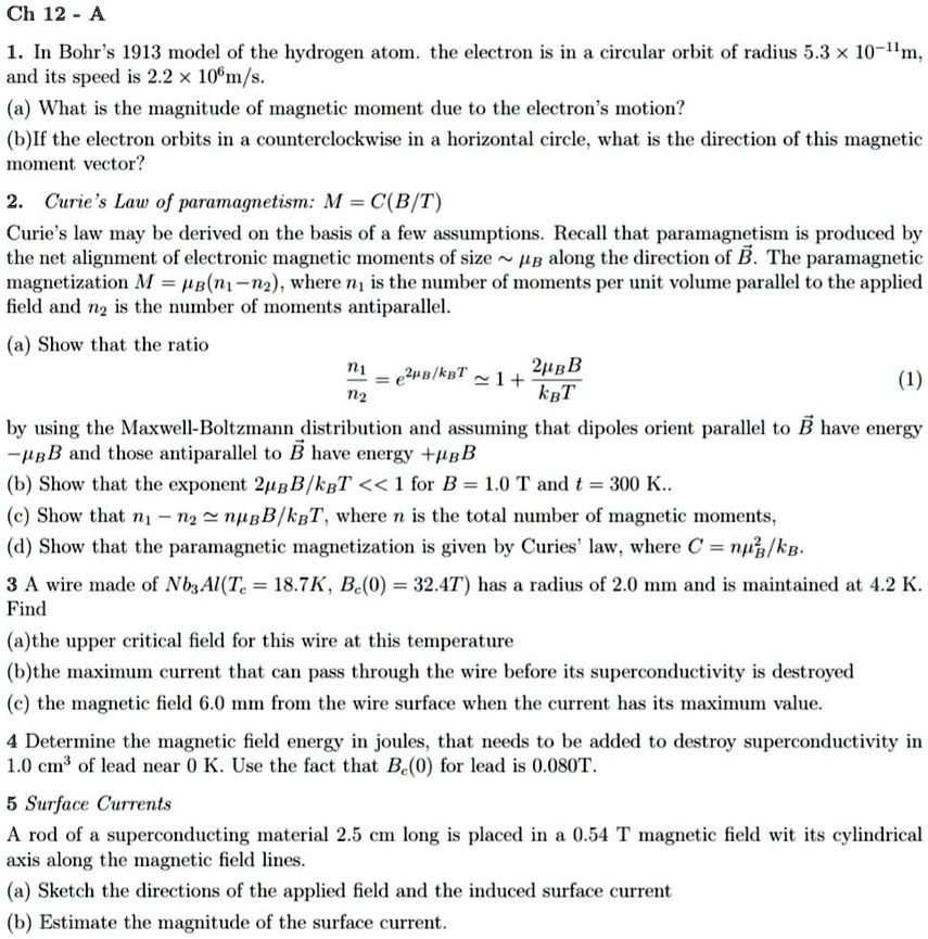 SOLVED: Ch 12-A 1. In Bohr's 1913 model of the hydrogen atom, the ...